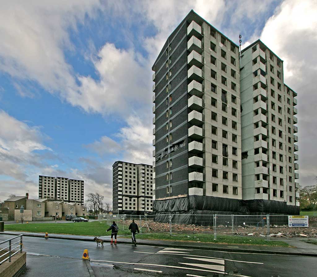 Demolition of Gracemount High Rise Flats, SE Edinburgh, October 2009