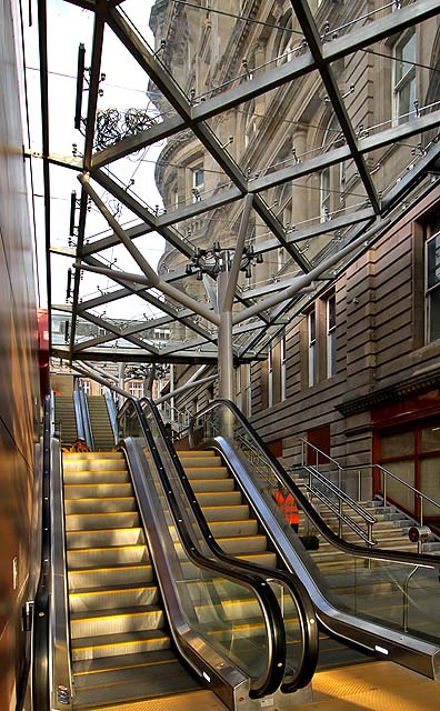 Newly installed escalators at Waverley Steps, leading from Edinburgh ...