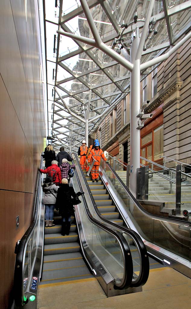 Newly installed escalators at Waverley Steps, leading from Edinburgh ...