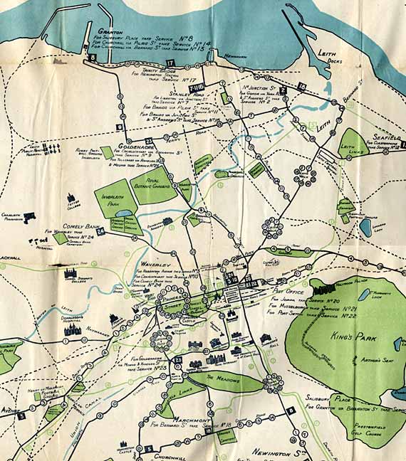 Edinburgh Corporation Transport Departmens - Map of Tram and Bus Routes ...