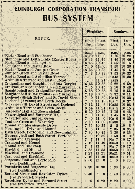 List of Tram Routes on an Edinburgh Corporation Transport - The back of ...
